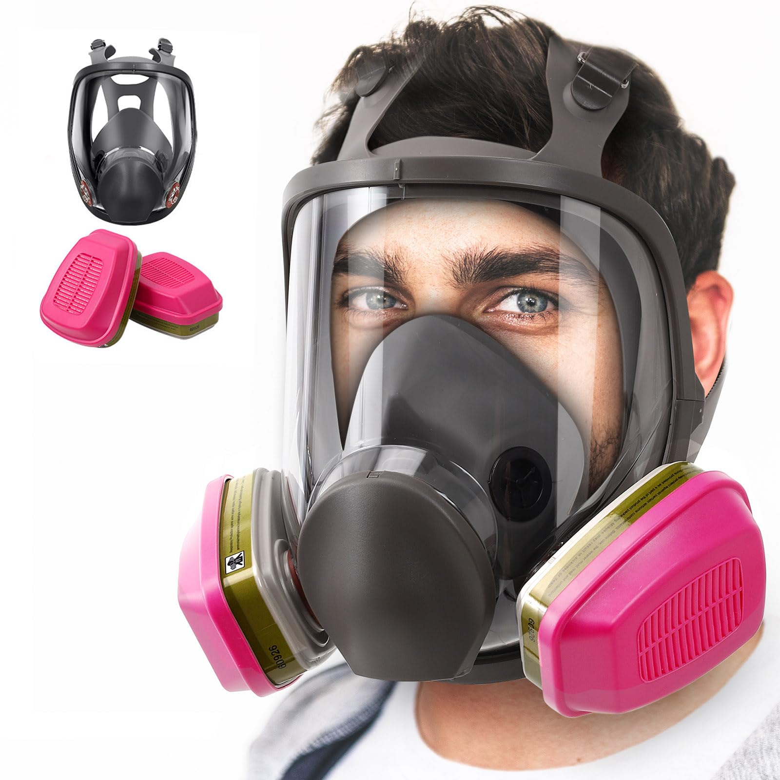WYAJU Full Face Respirator Mask with Filters, Reusable Anti-fog Gas ...