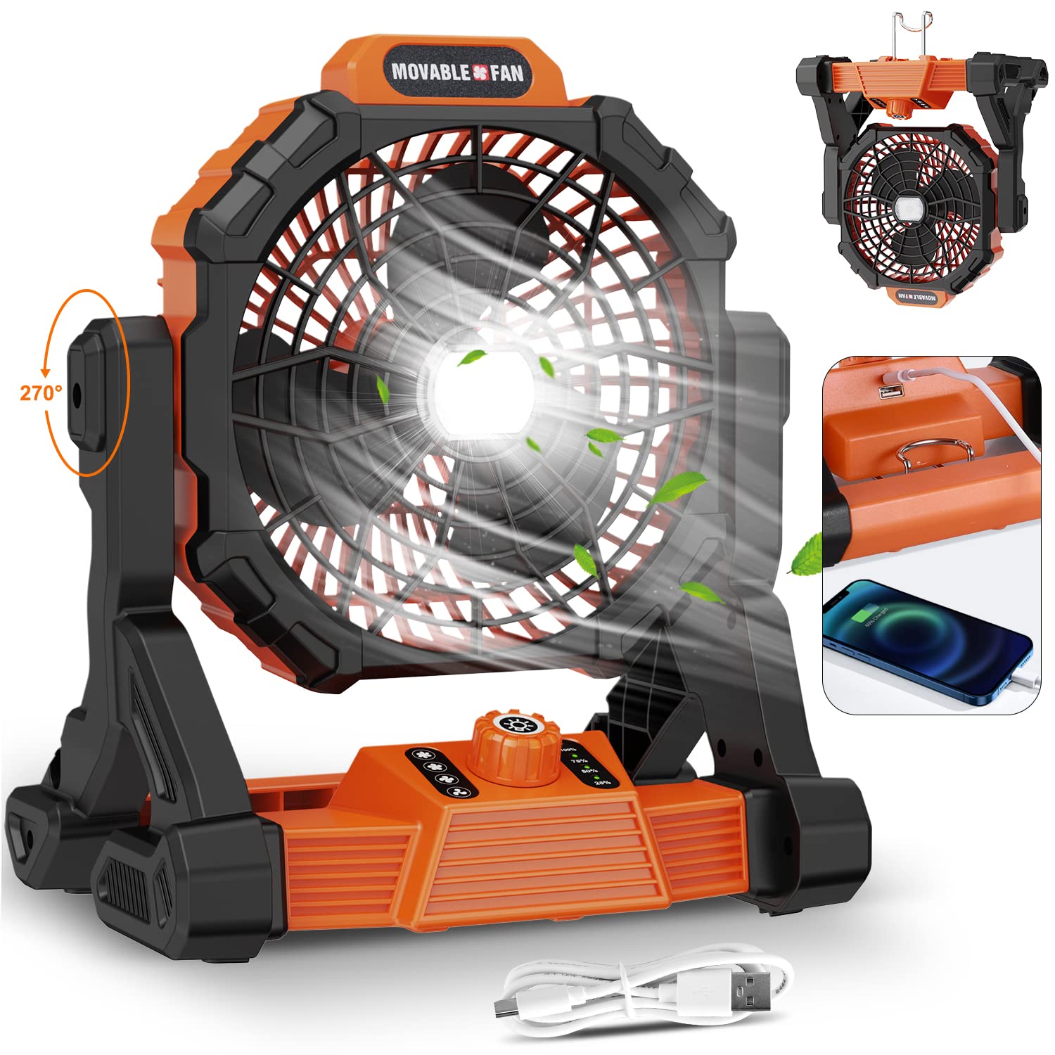 YEAHCO 7800mAh Camping Fan with LED Lantern, Portable Fan Rechargeable ...