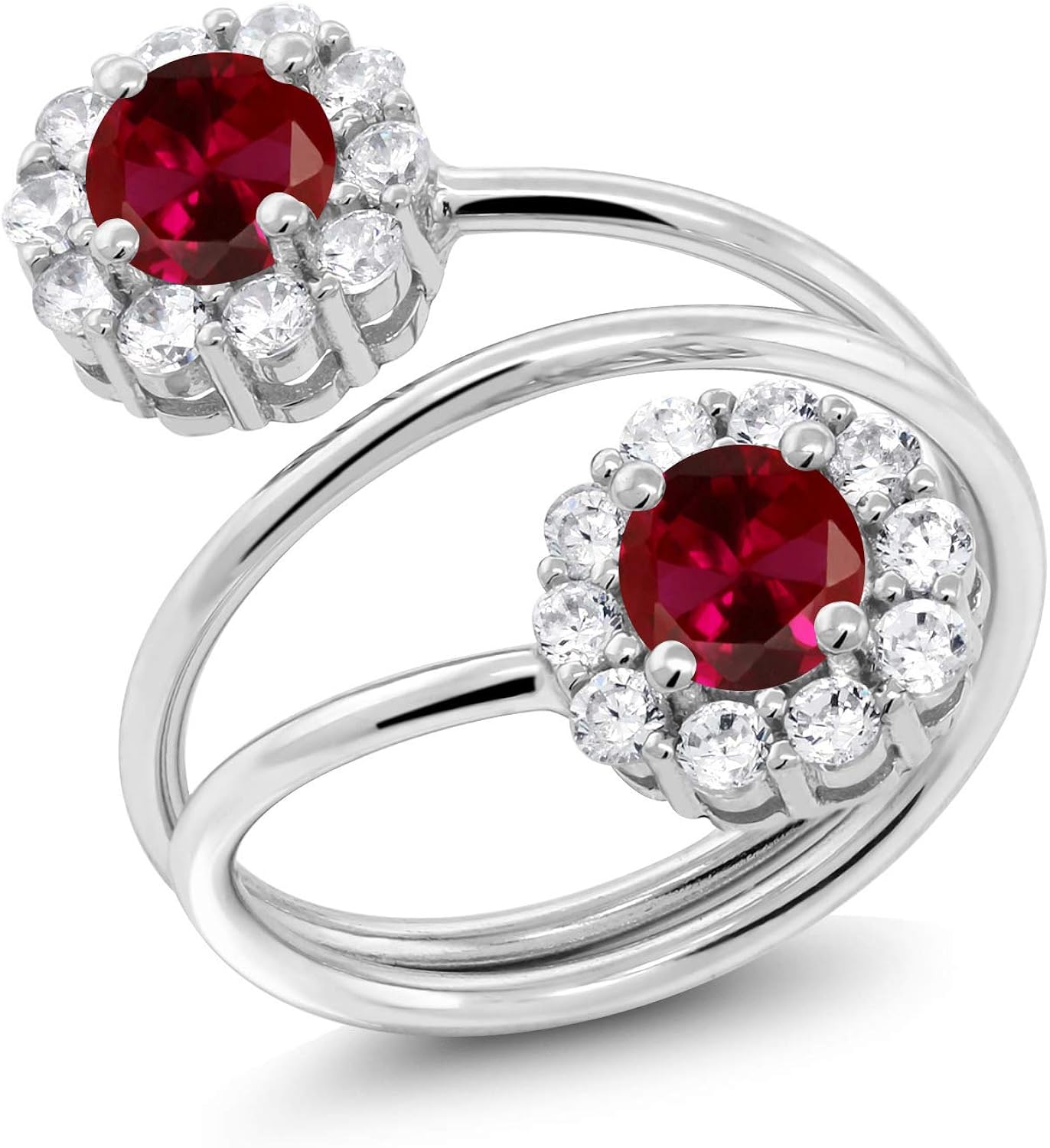 1.80 Ct Round Red Created Ruby 925 Sterling Silver Women's Ring Sizes 5 ...