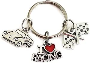 Amazon.com : Racing Keychain, Racing Car Keychain, Racing Flag Keychain ...