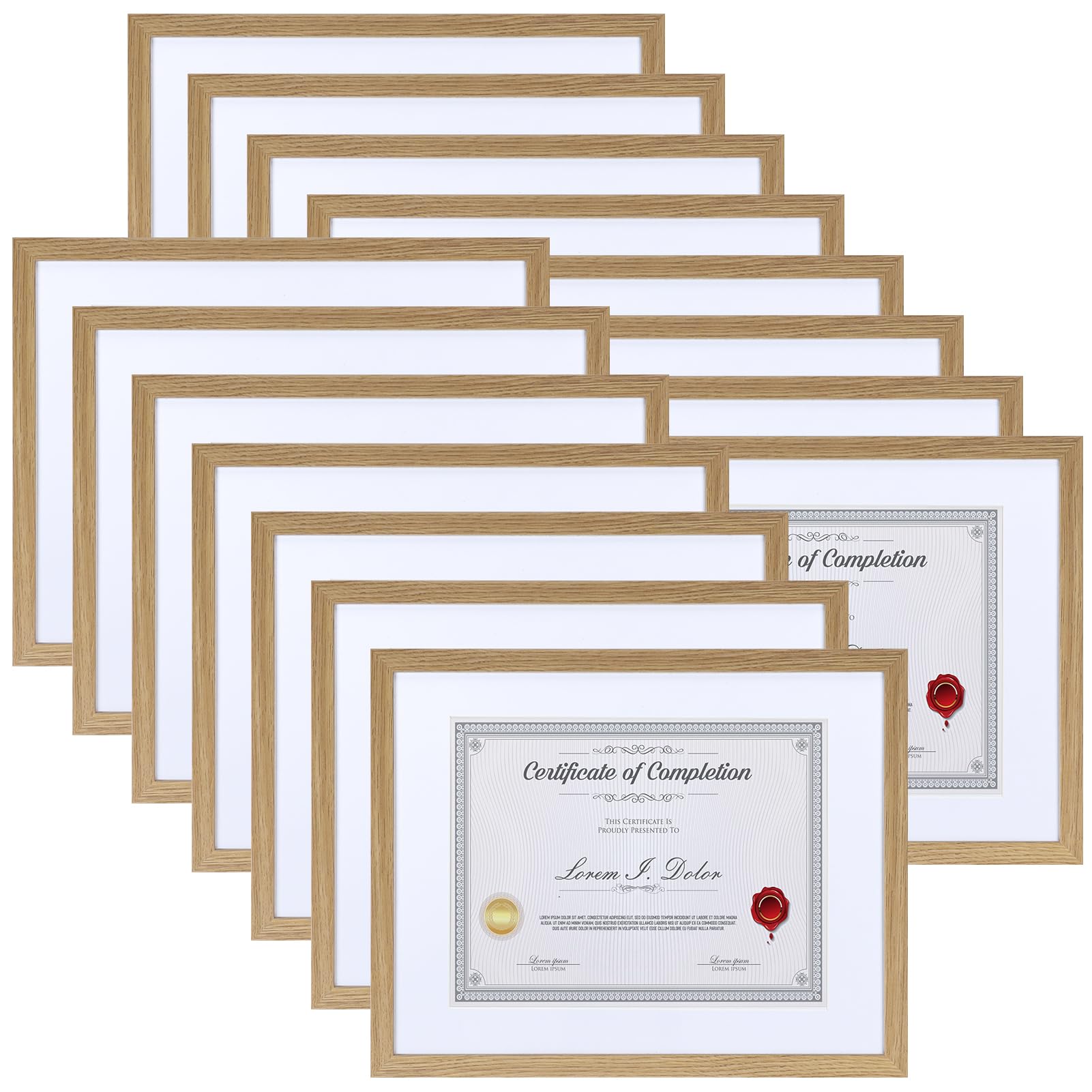 EYMPEU 8.5 x 11 Picture Frames with Mat Wood Set of 15, Oak Wood Grain Frame 11x14 Matted to 8 ...