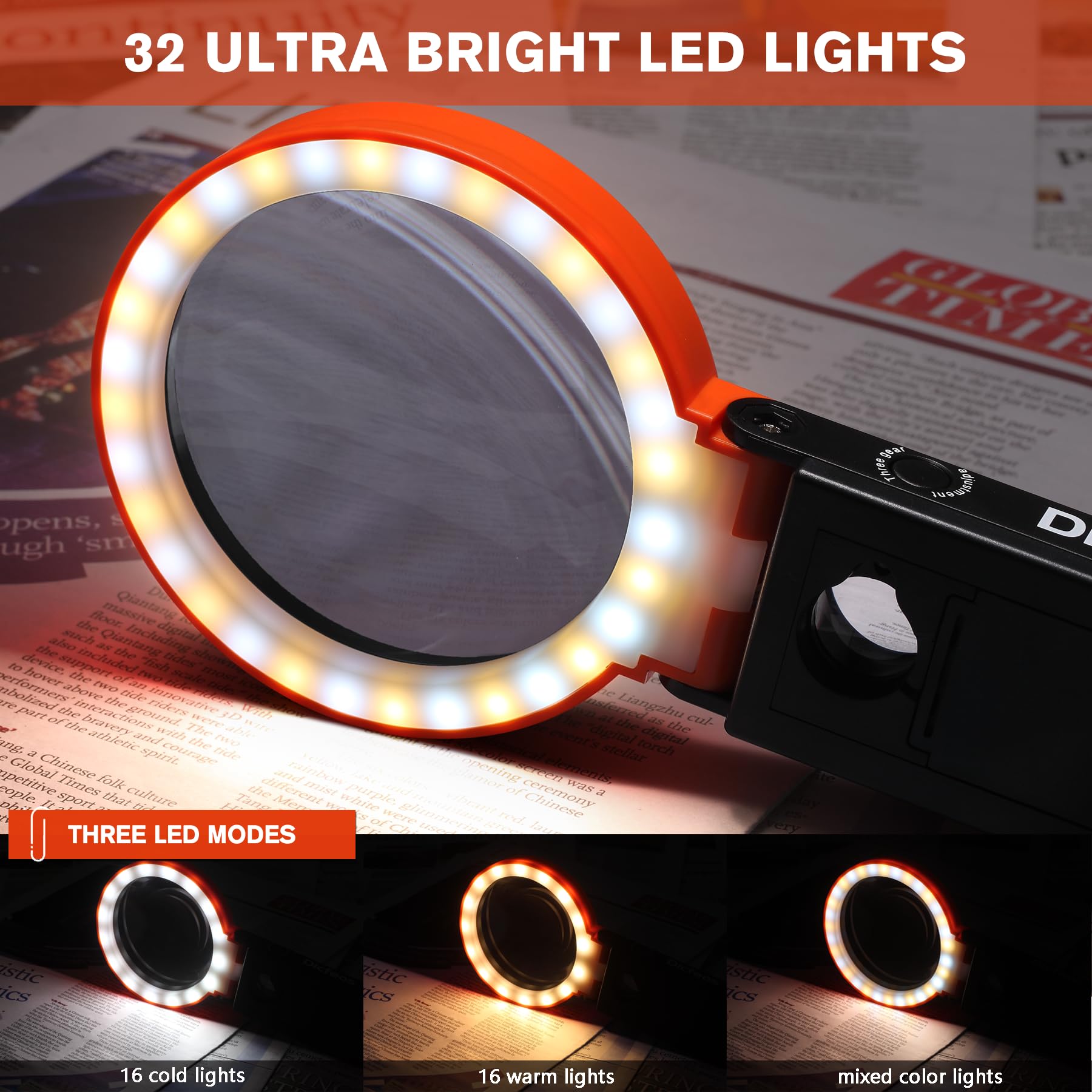 Mua Dicfeos 30X 40X Magnifying Glass with Light and Stand, Non ...