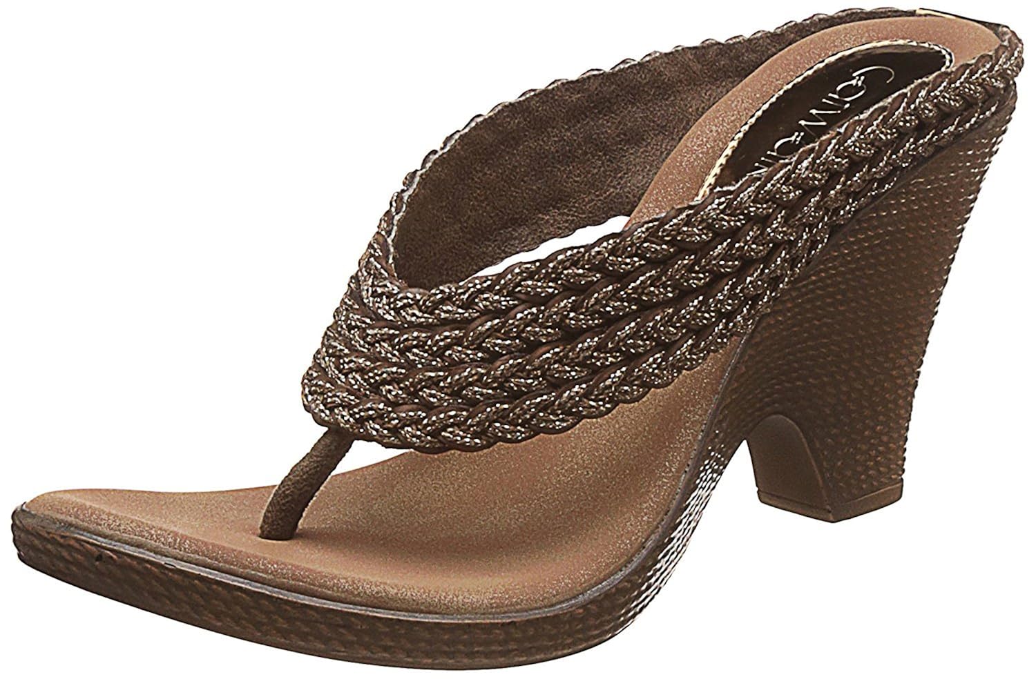 Buy Catwalk Brown Leather Slip-on Heeled Sandals for Women's at Amazon.in