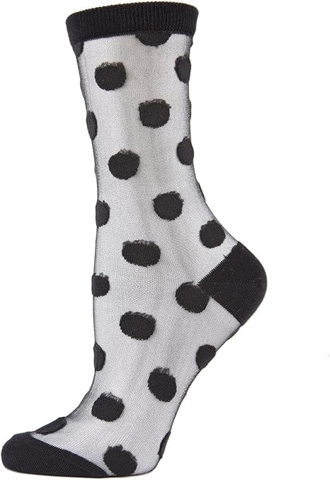 MeMoi Polka Dot Sheer Ankle Socks Black One Size at Amazon Women’s ...