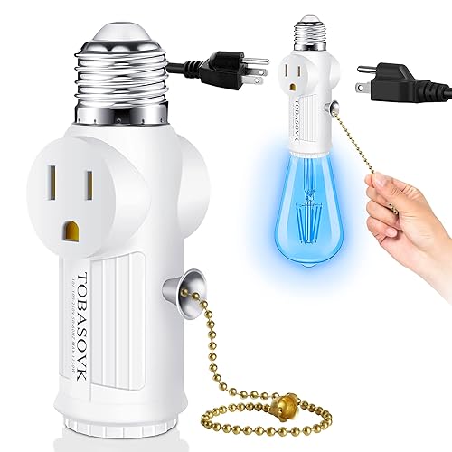 Light Socket to Plug Adapter, Both Sides 3 Prong Light Bulb Outlet ...