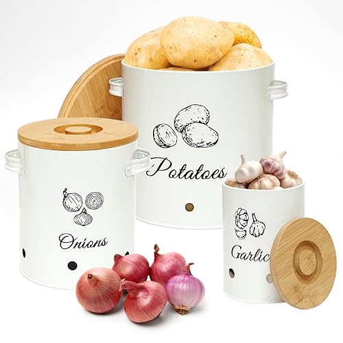 Holismo Potato Storage For Pantry, 3 Containers Kitchen Counter ...