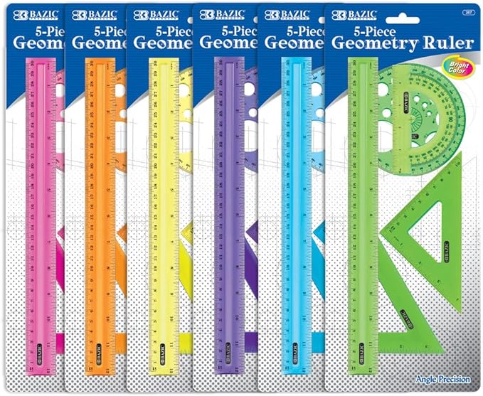 Amazon.com : BAZIC 5-Piece Geometry Ruler Combination Sets : Office And ...