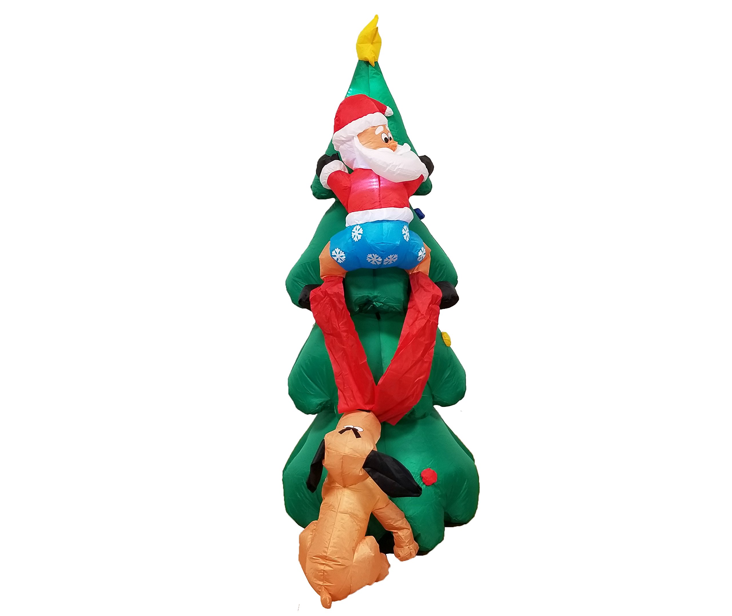 6 Foot Inflatable Santa Claus Climbing on Christmas Tree Chased by Dog ...