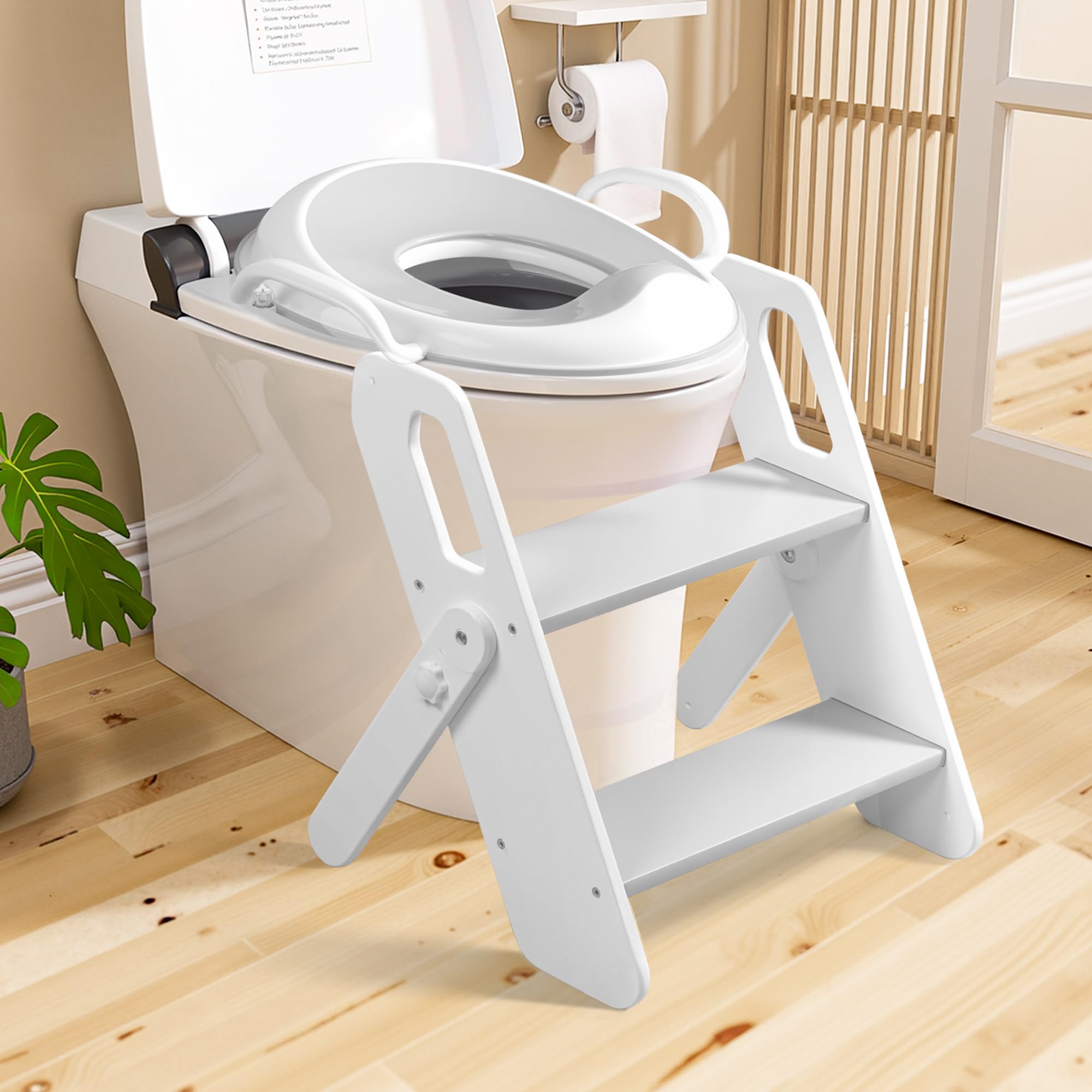 Potty Training Seat with Ladder, Kids Potty Seat for Toilet, Wooden Two ...