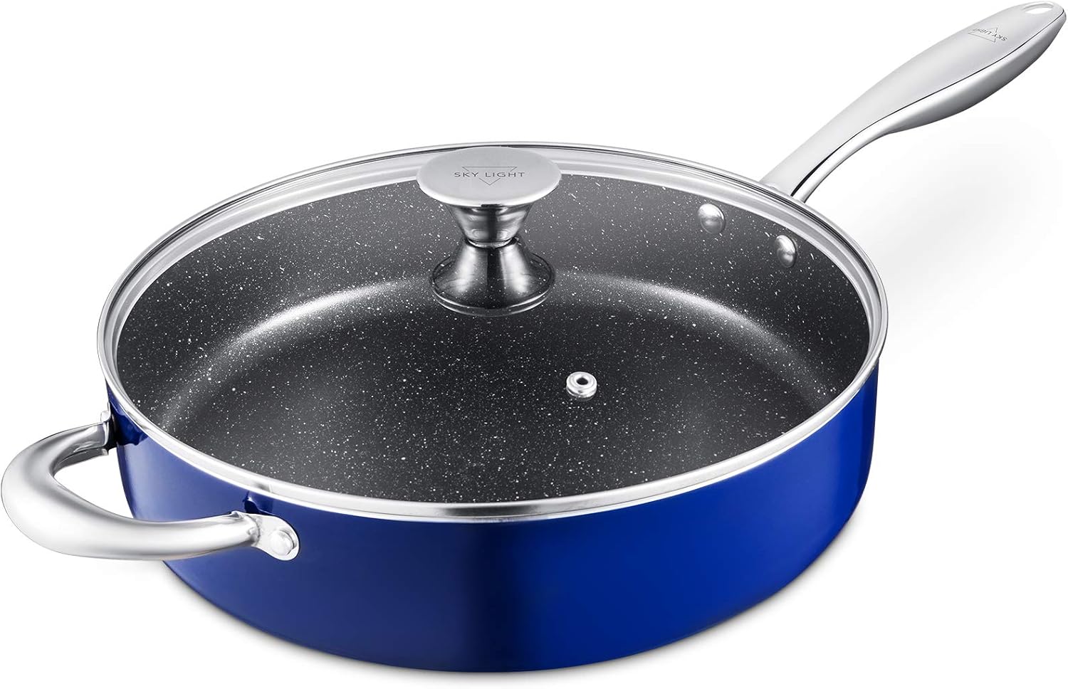 SKY LIGHT Frying Pan with Lid, Deep Saute Pan 5Qt / 11-inch Stone ...