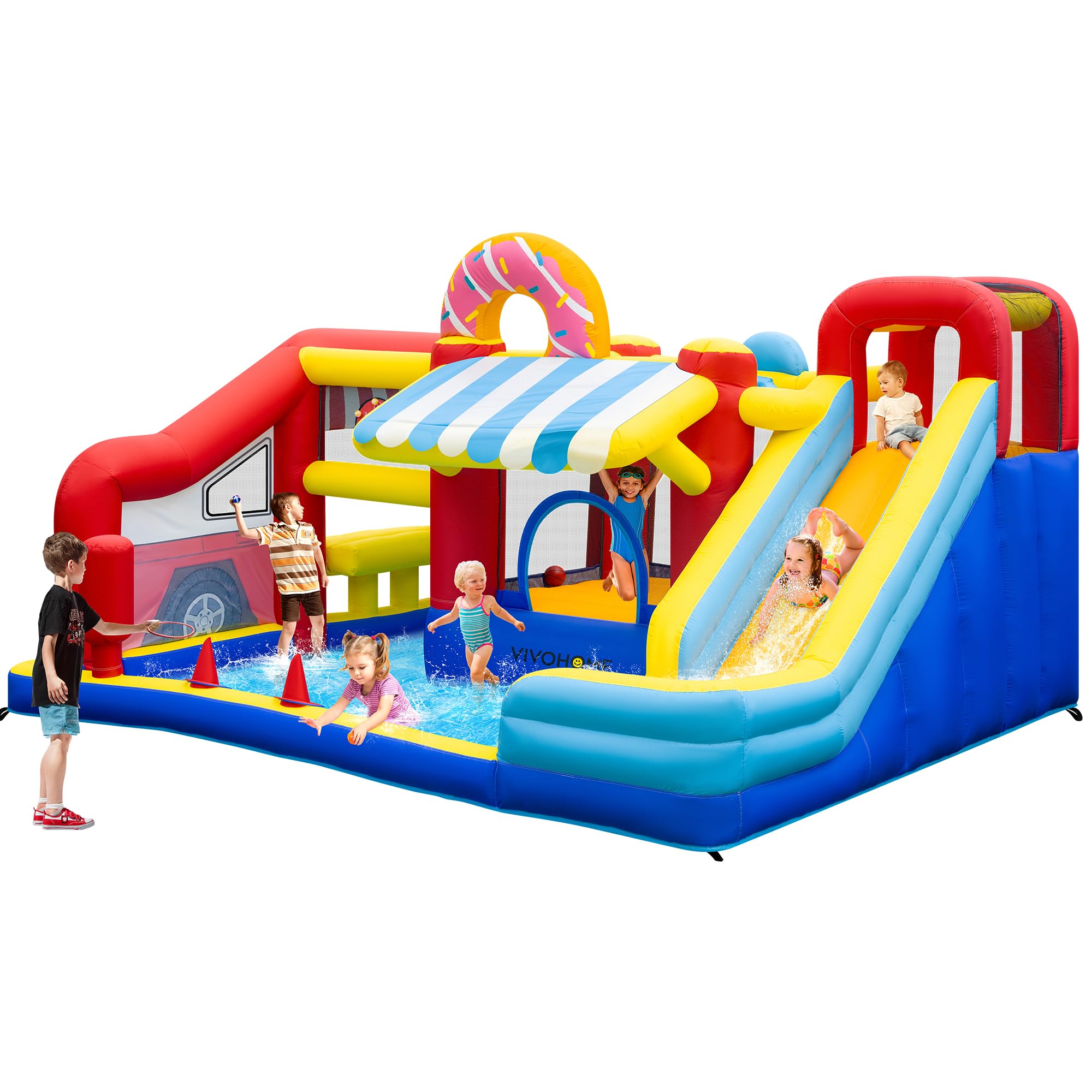 VIVOHOME 9 in 1 Bounce House for Kids, Market Theme Inflatable Bouncy ...
