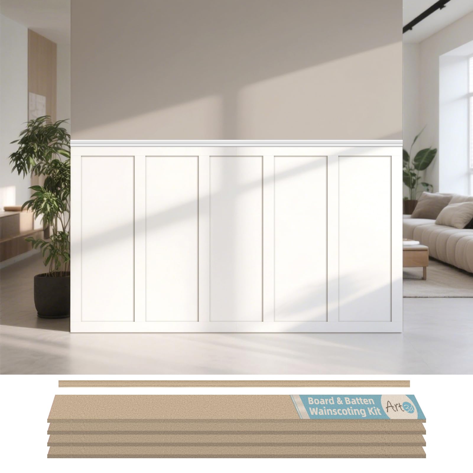 Art3d Premade Board and Batten Paintable Wainscoting Kit, MDF Accent ...