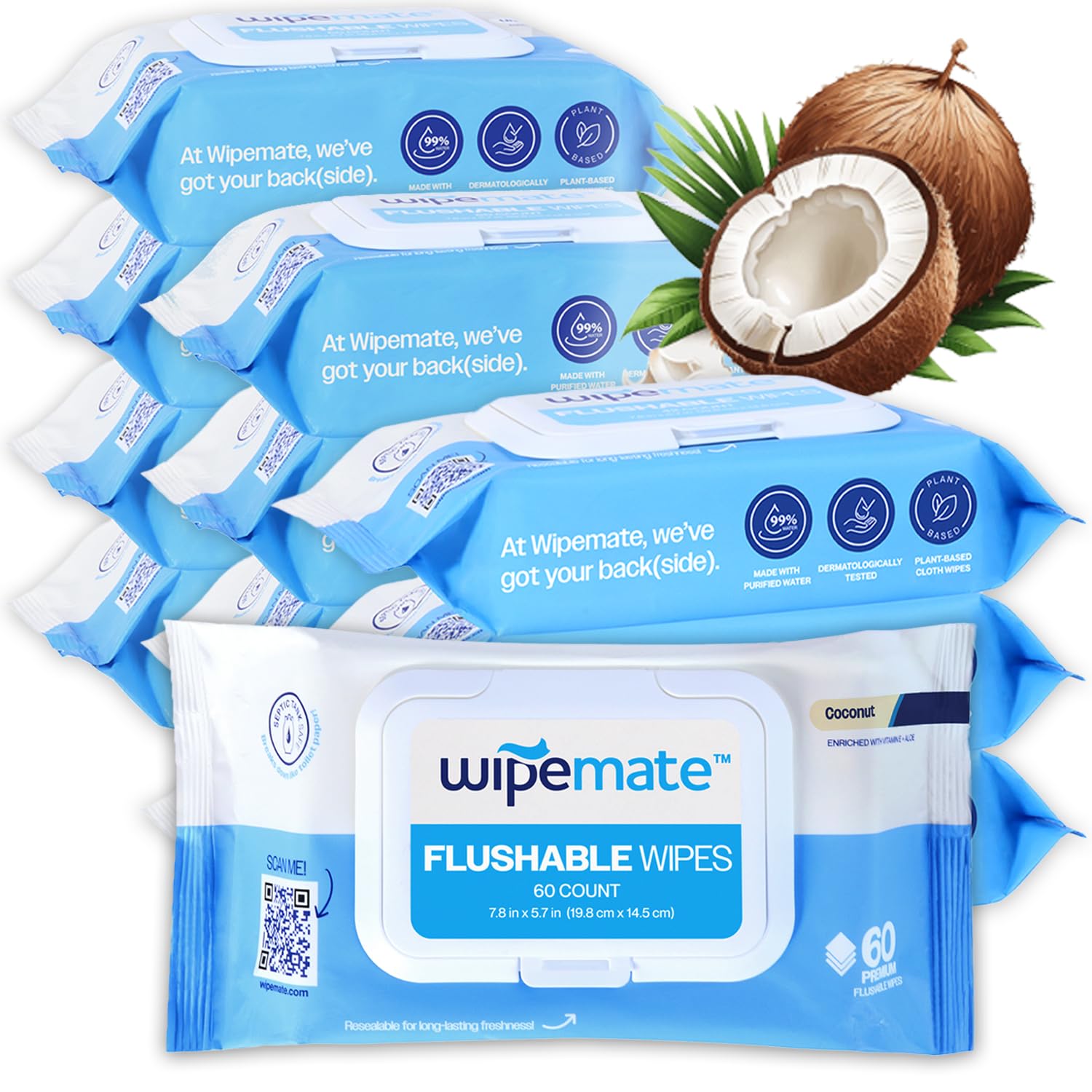 Wipemate ULTRA Flushable Butt Wipes, Soothing Vitamin E & Aloe, 99% ...