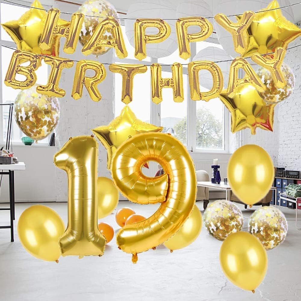 19th Birthday Decorations Party Supplies,19th Birthday Balloons Gold ...