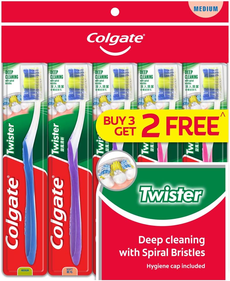 Colgate Twister Toothbrush, Medium, 5ct: Amazon.sg: Health & Personal Care