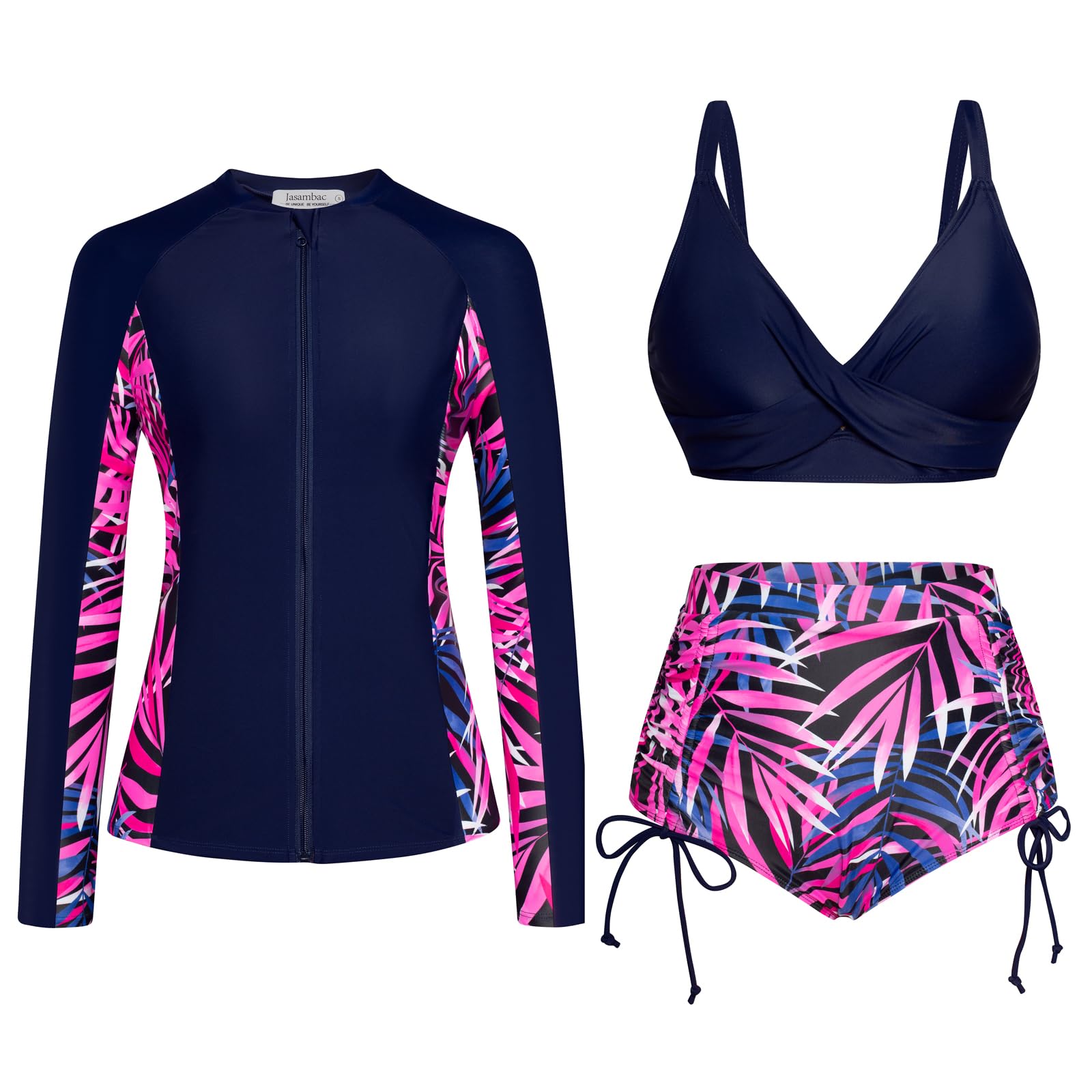 3 Piece Women Rash Guard with Built in Bra Long Sleeve Swimsuit with ...