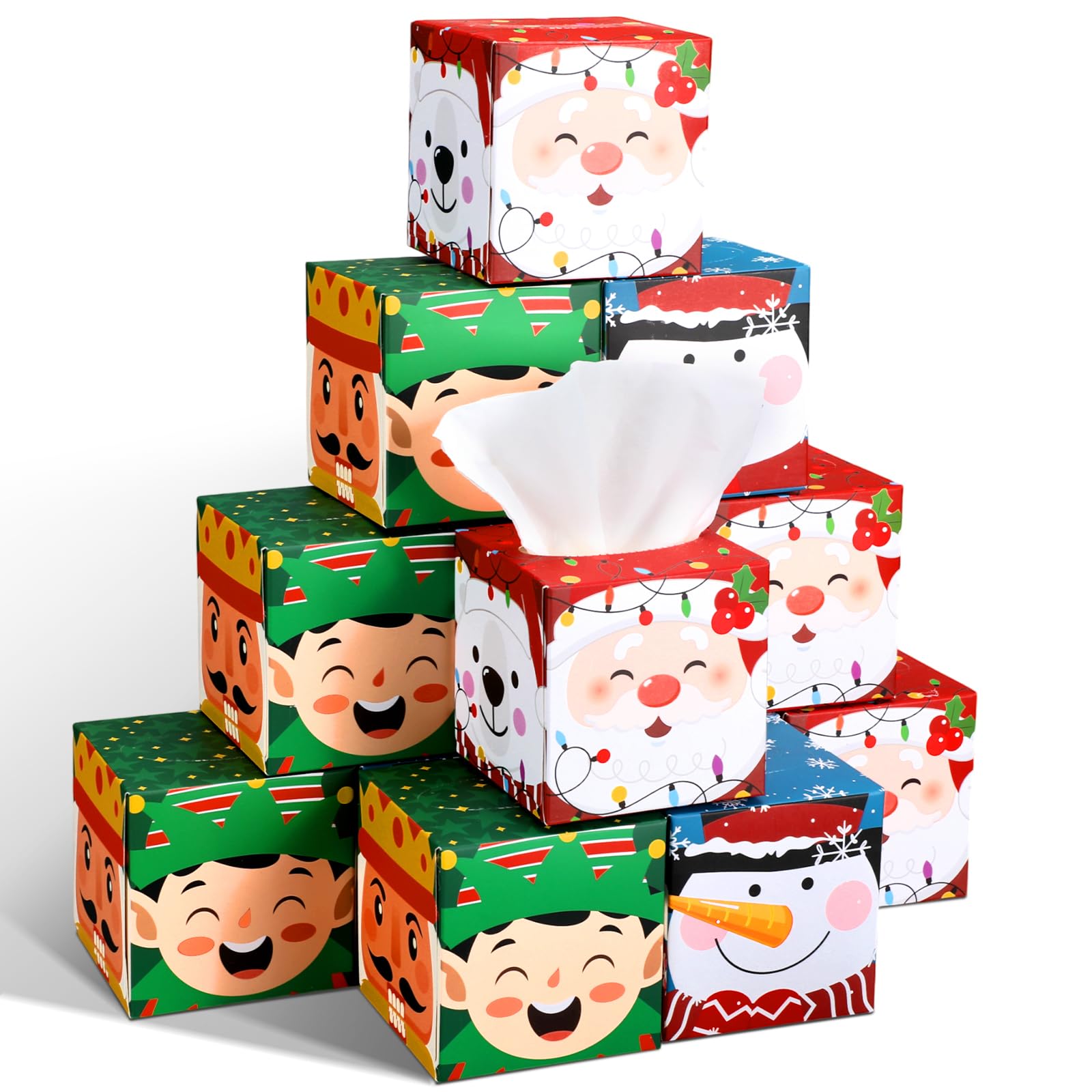 Fourluoo 12 Pack christmas Facial Tissues Cube Boxes Face Tissue Box ...