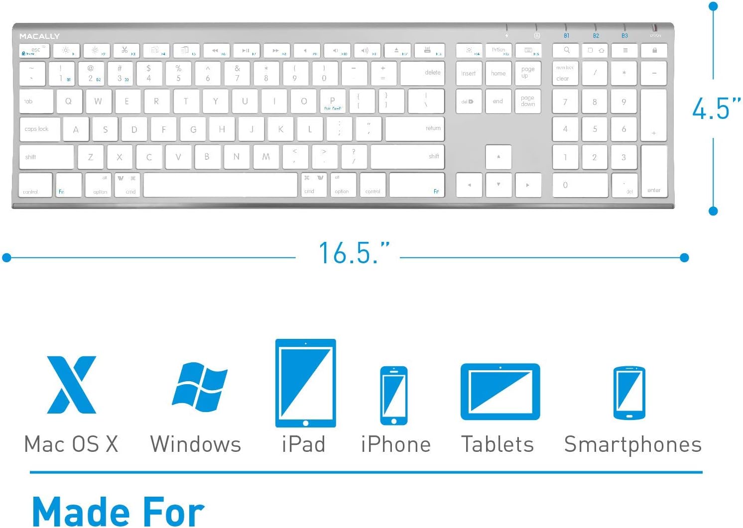 Macally ACEBTKEY-US, ultraslim Bluetooth Keyboard for Mac, PC, iOS and ...