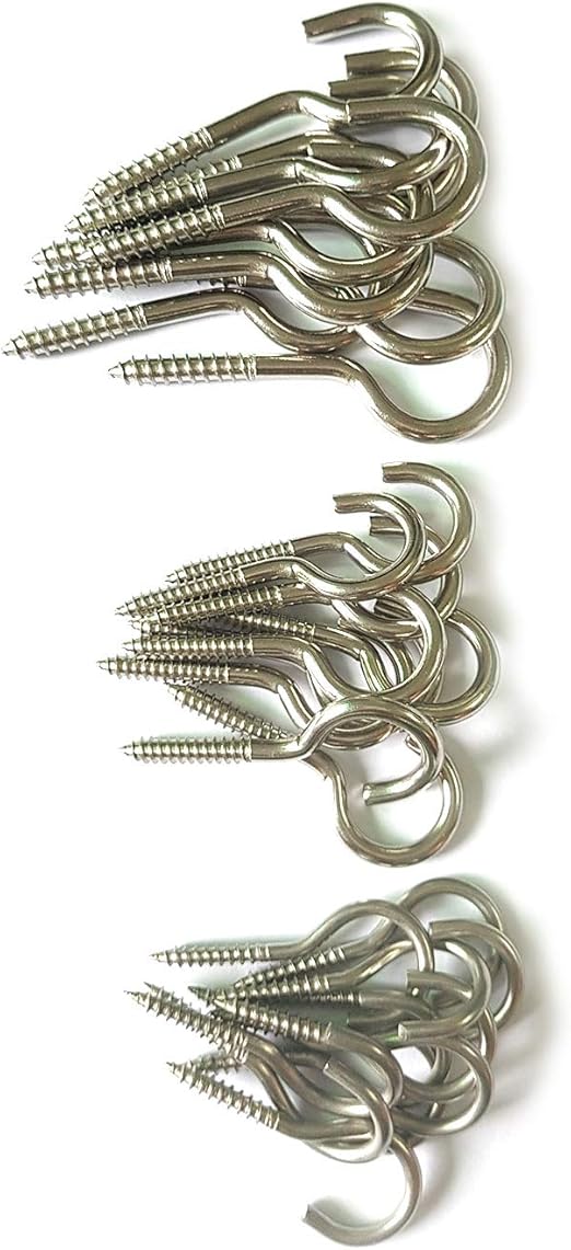 30 PCS Stainless Steel (304) Screw-in Hooks 3 Sizes 40mm 50mm 65mm ...