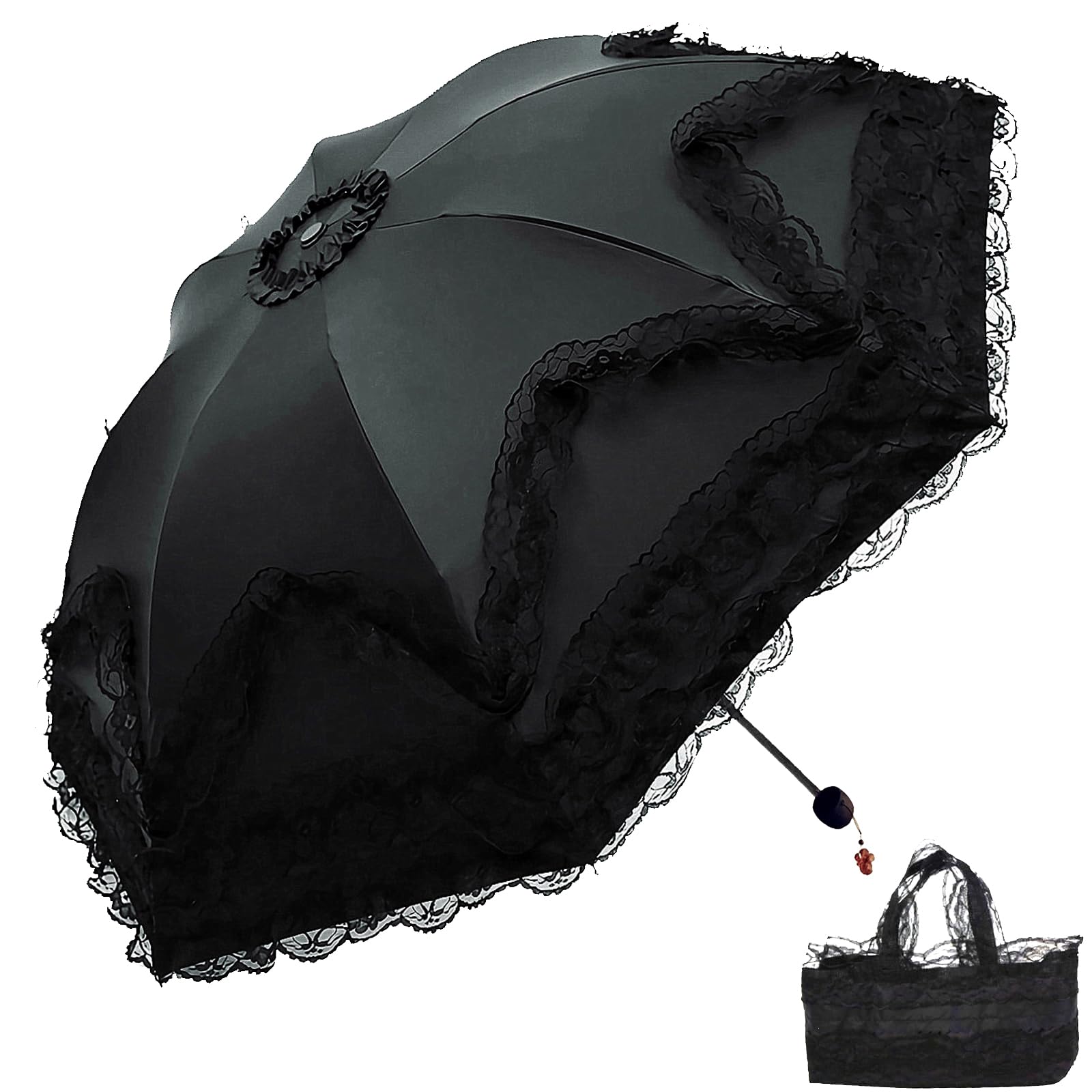 Black Parasol Gothic Lolita Lace UV Protection Victorian Umbrella for ...