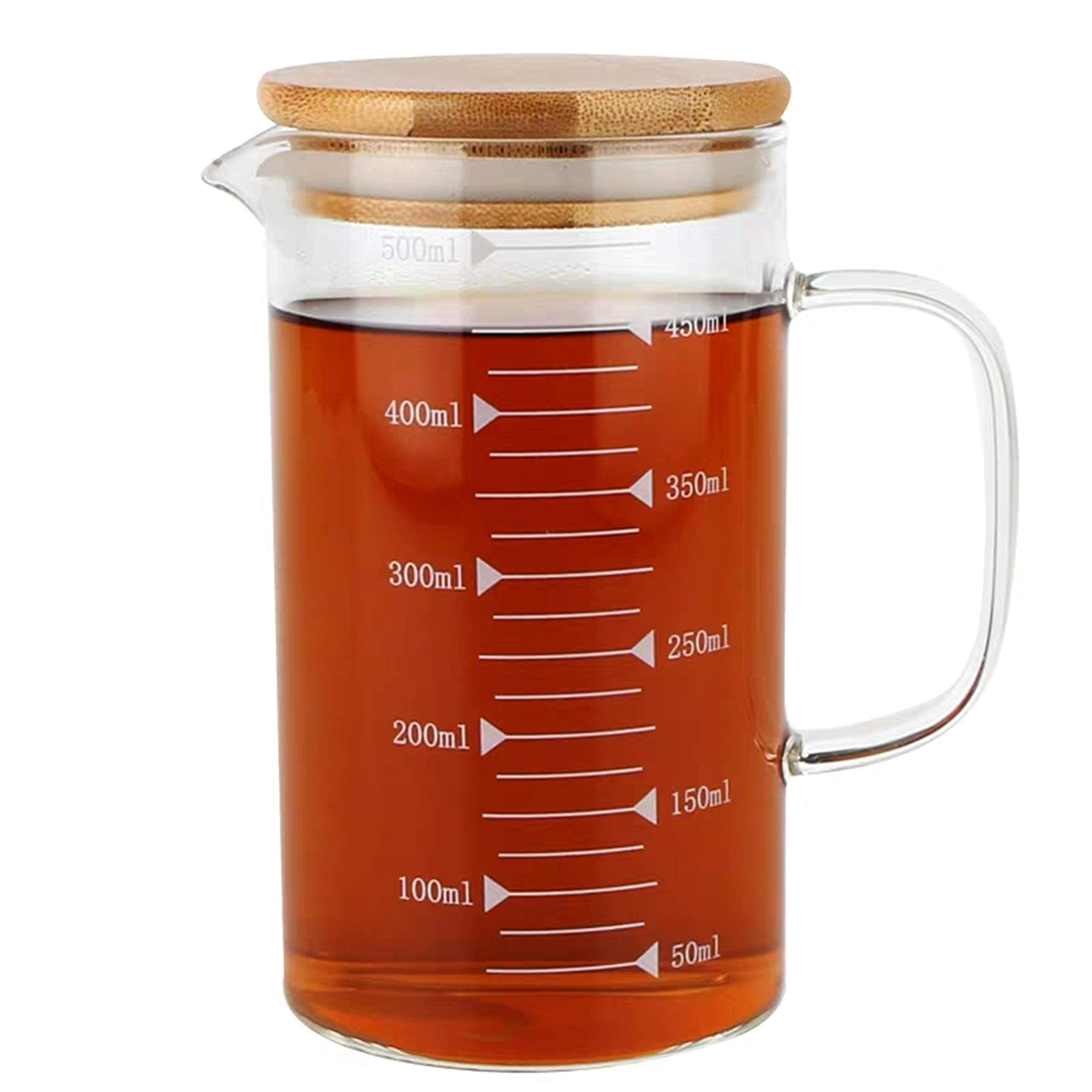 KINNOSE Graduated Beaker Mug with Handle and Durable Bamboo Lid ...