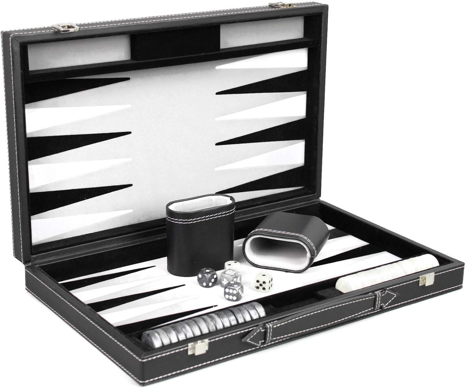 Chessgammon BACKGAMMON SET LEATHER BLACK AND INLAID GRAPHENE GREY ...