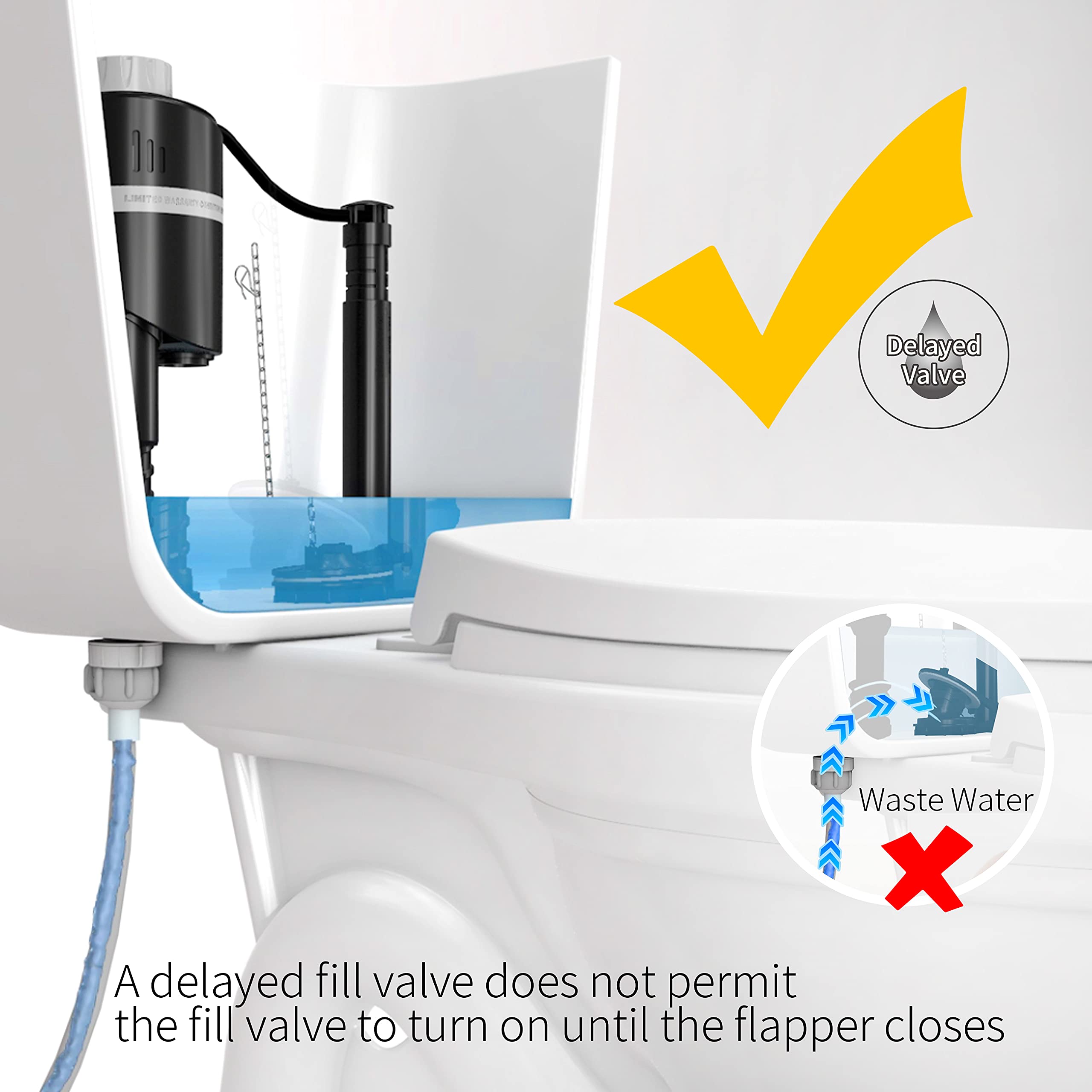 R&T A1350 Quiet Toilet Fill Valve Toilet Universal Tank Parts Replacement, Water Saving Toilet ...