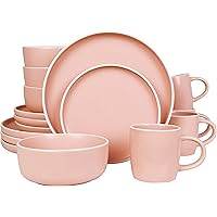 Baum Brothers Juego de vajilla de cerámica (ROSA) Incluye 4 platones, 4 platos de postre, 4 ...