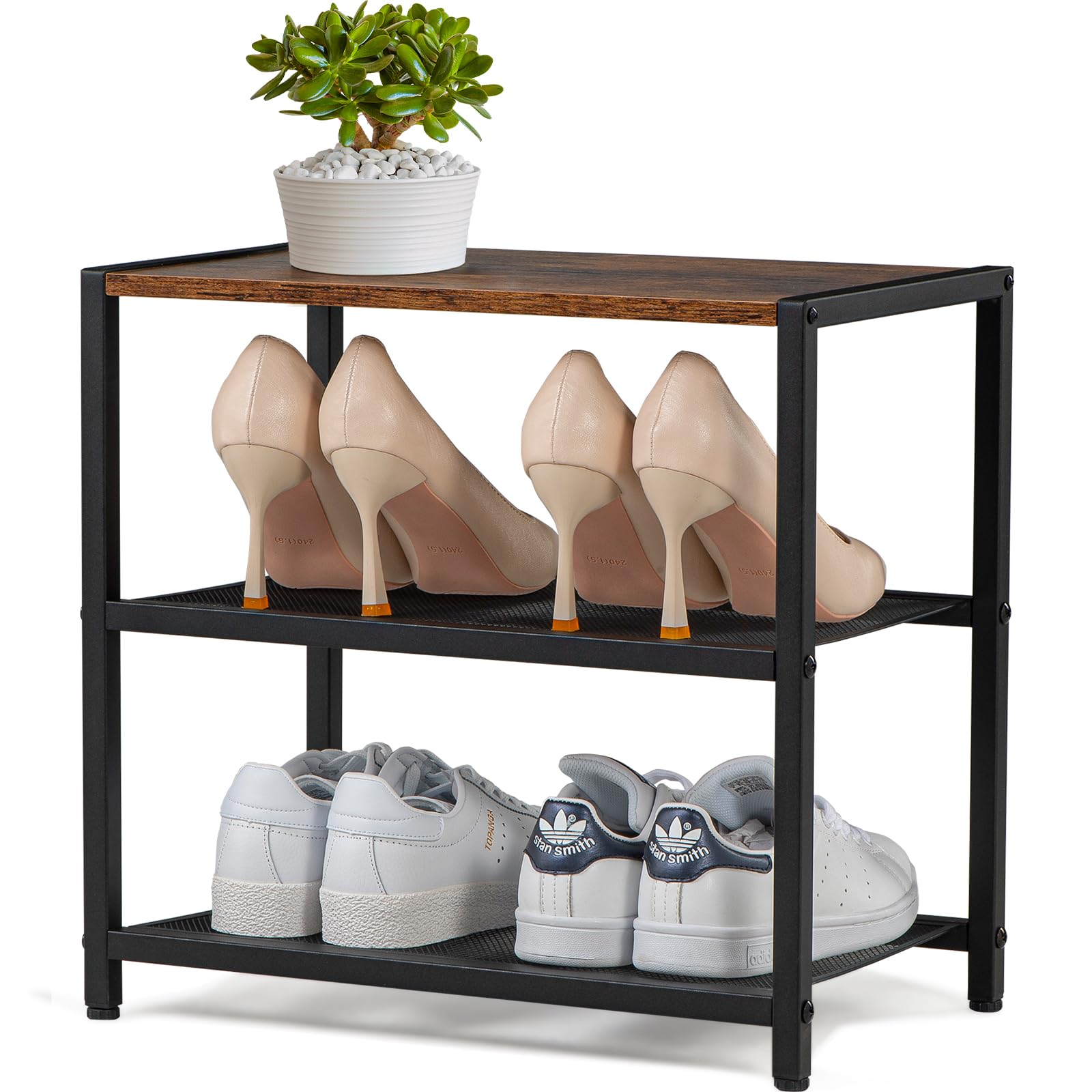 BWOORACKU Shoe Rack, 3-Tier Small Shoe Shelf with Dense Metal Mesh ...