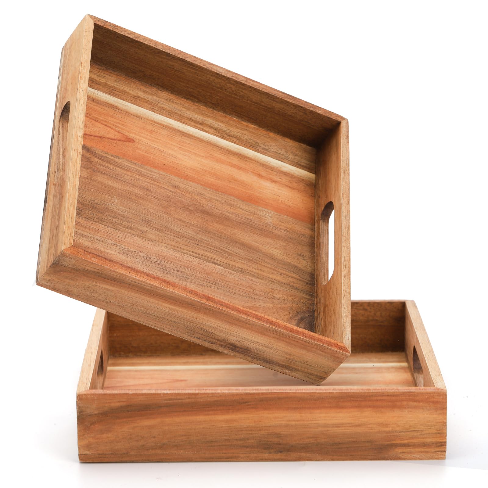 YOUEON Set of 2 Acacia Wood Serving Tray with Handles, 10x10x2 Inch ...