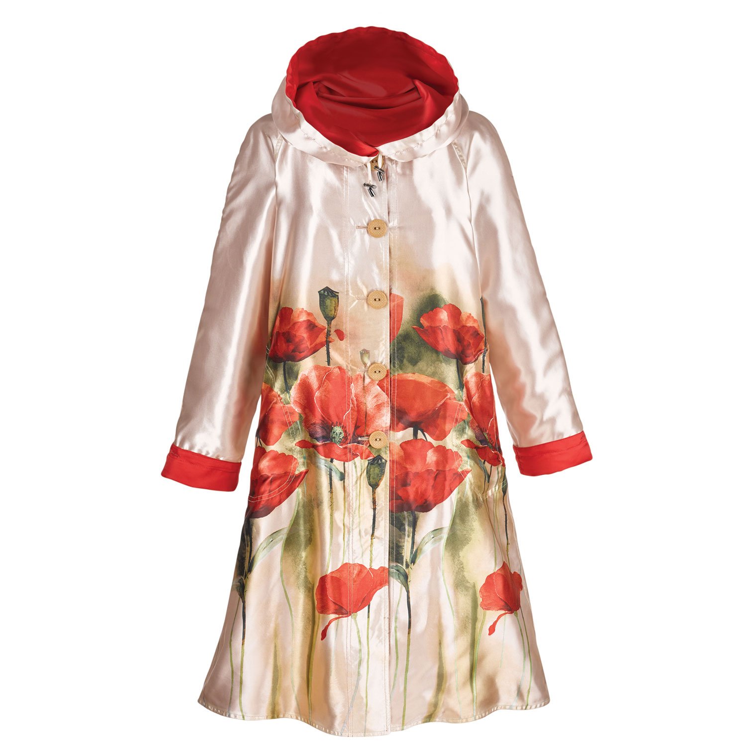 LINDI Women's Reversible Poppies Raincoat - Button Front Jacket with ...