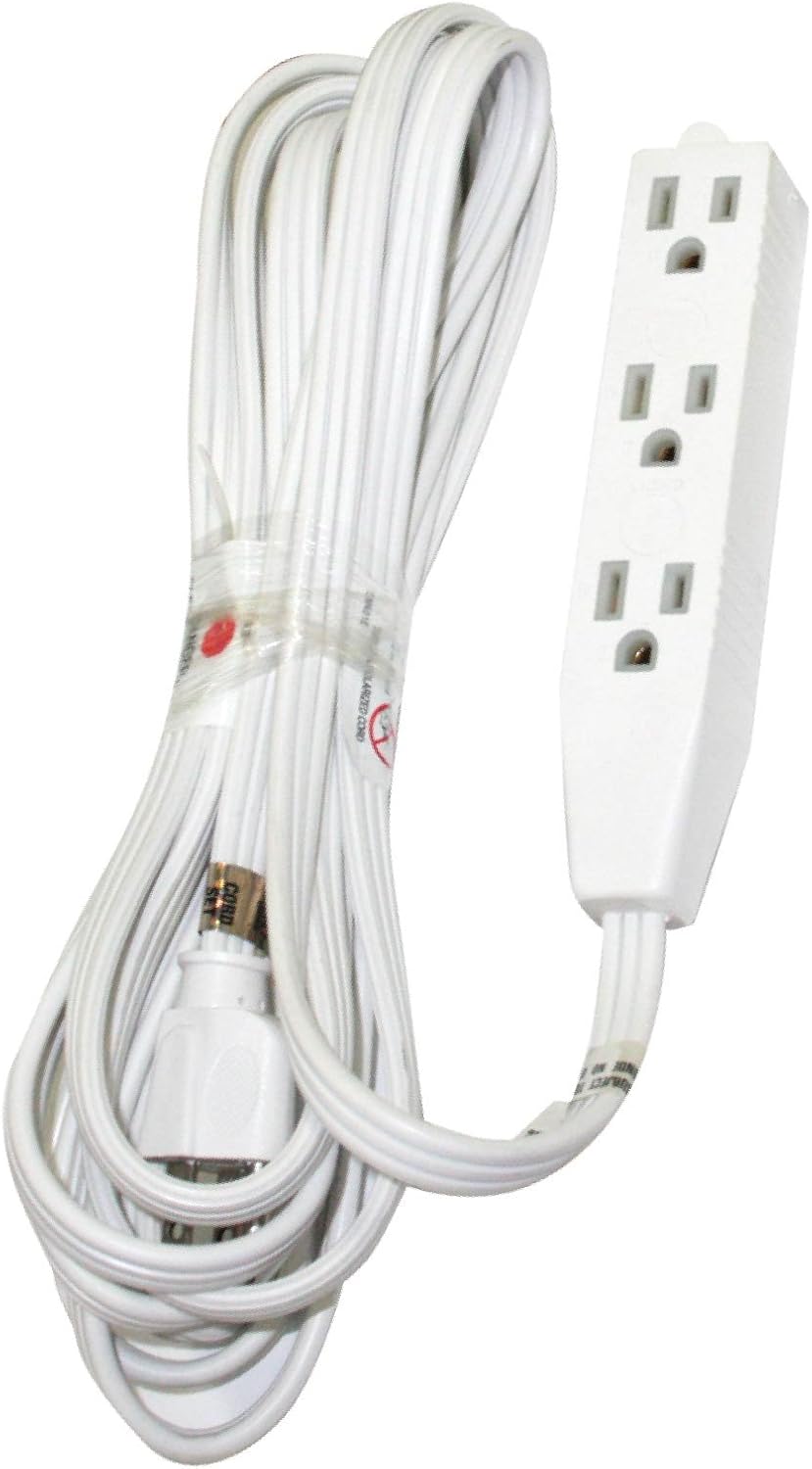 POWTECH Heavy Duty 3 Outlet Grounded Indoor Home Office Extention Cord ...