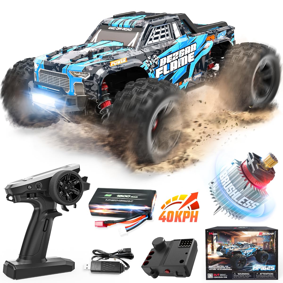 BEZGAR HP162S Remote Control Car - 1:16 Scale Brushless Fast RC Cars ...