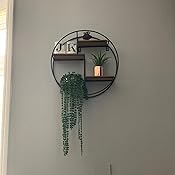 Black Metal Circle Round Wall Unit with Wooden Shelves Industrial Style ...