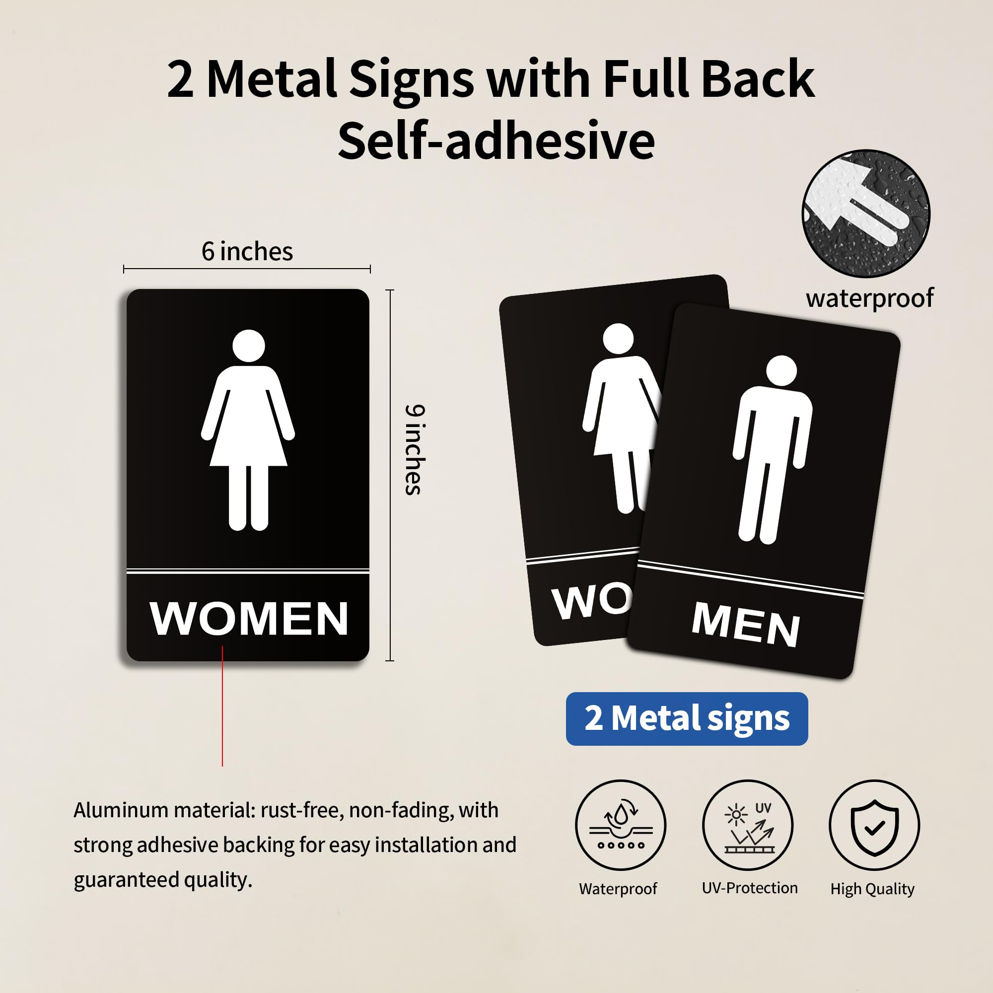 Restroom Sign - (2 Pack ) Metal Restroom Signs For Business With Strong ...