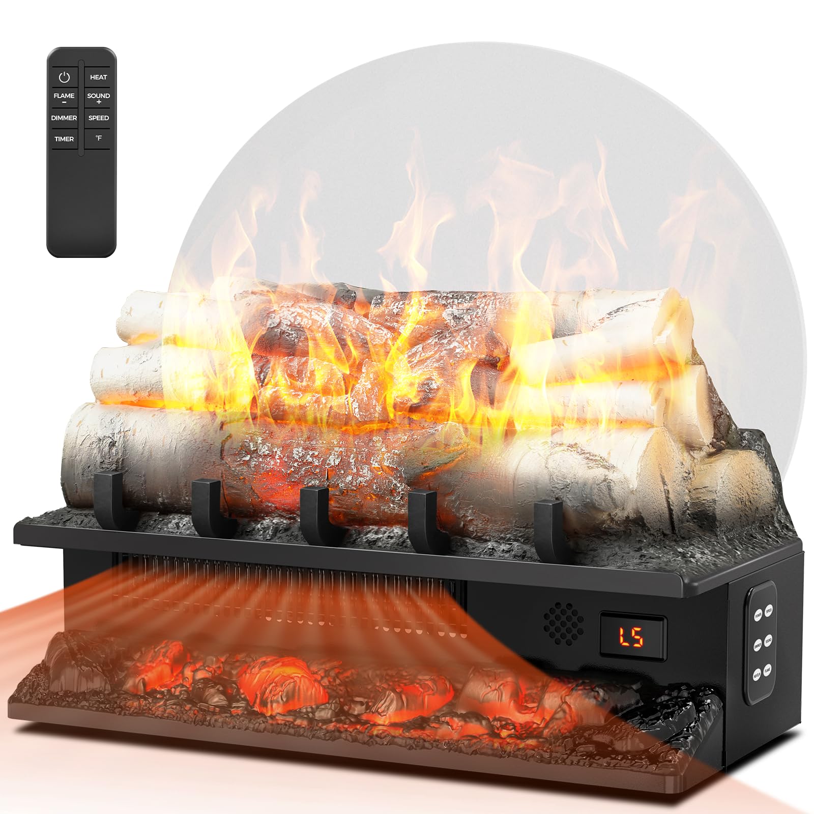 Joy Pebble Electric Fireplace Log Heater 750W/1500W, 20" Electric ...
