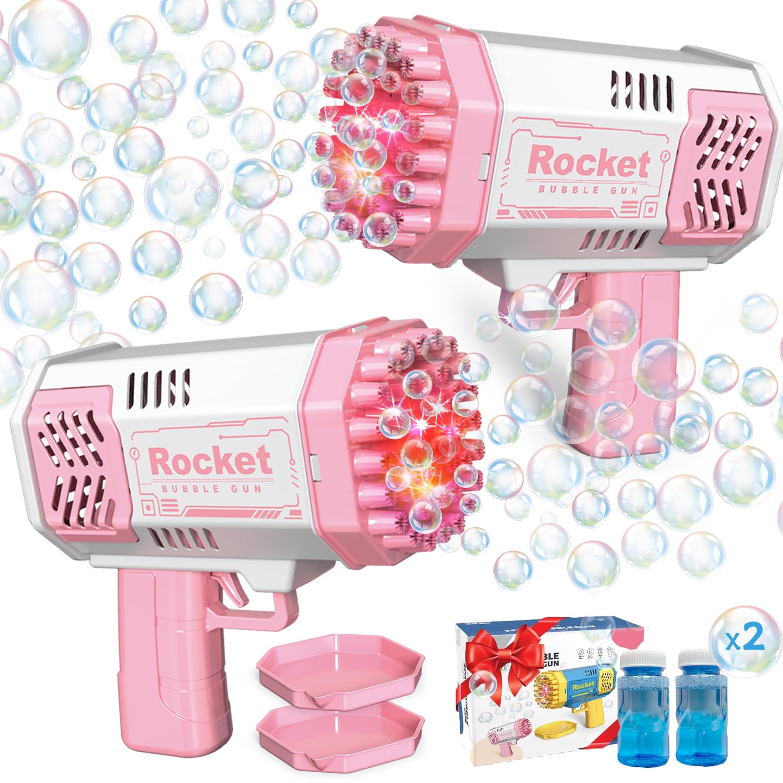 LUSJNGE 2 Bubble Gun with 2 Bottles Refill Solution for Kids, 40-Hole ...