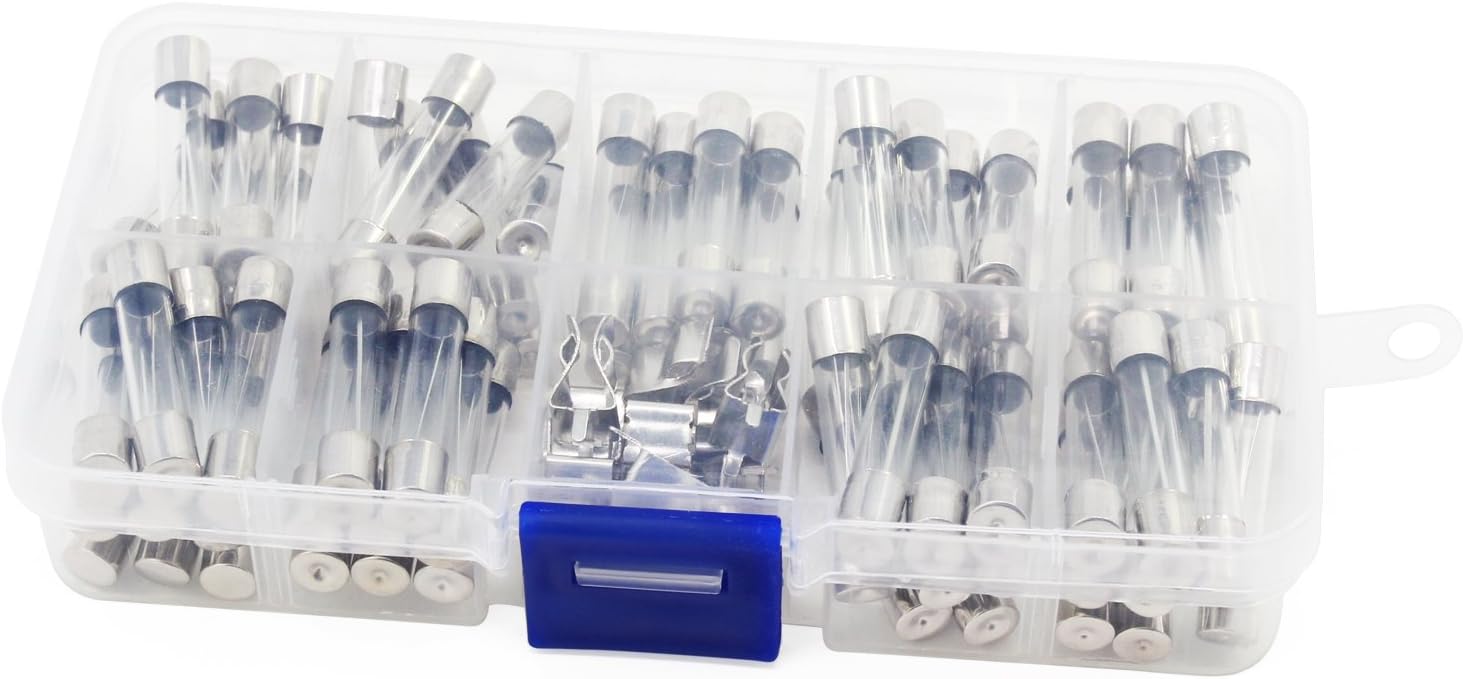 Aussel Kit de surtido de fusibles de tubo de brillo rápido fusible de cartucho de vidrio M6x30mm ...