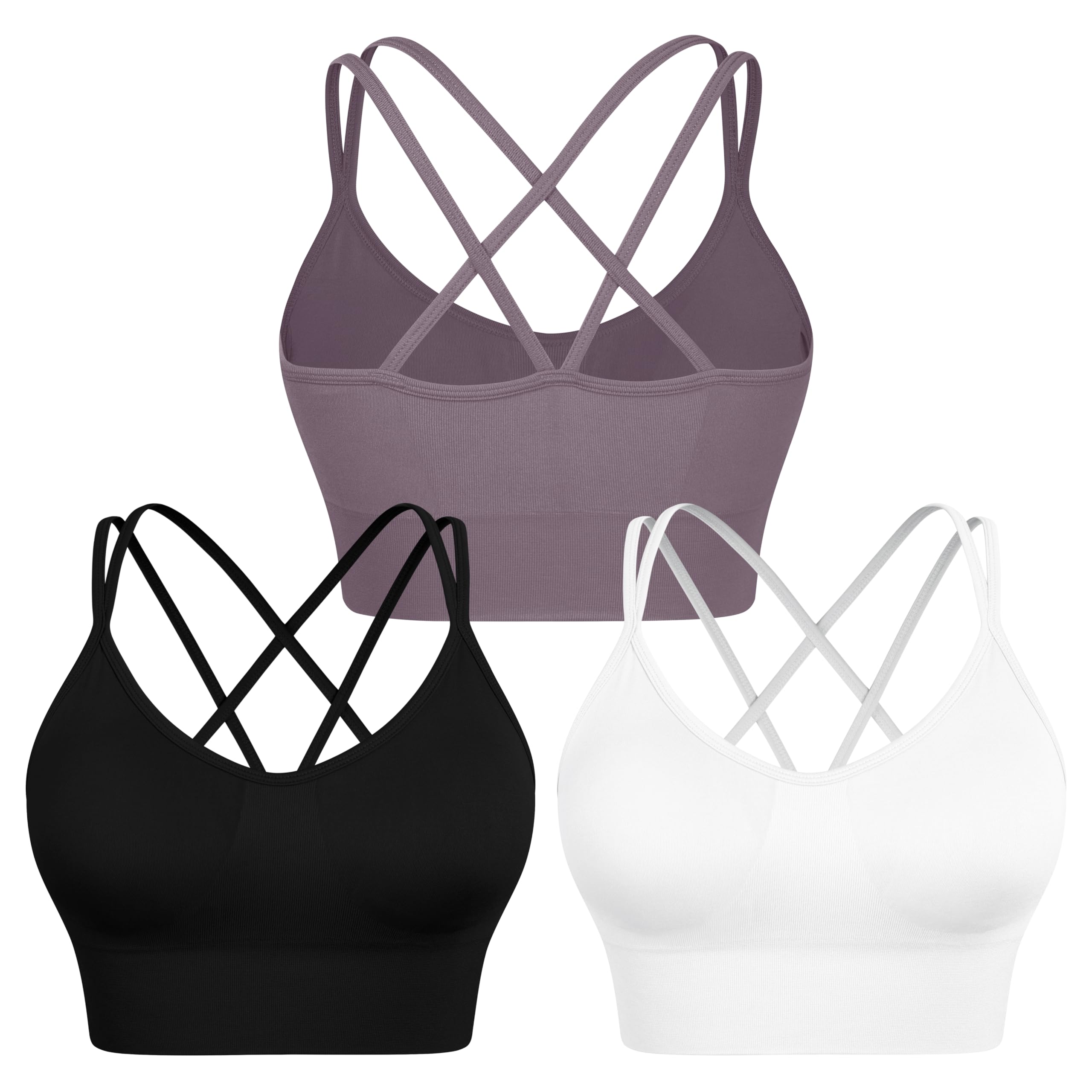 WANAYOU Womens Strappy Sports Bra 3 Pack Cross Back Yoga Bras Wirefree ...