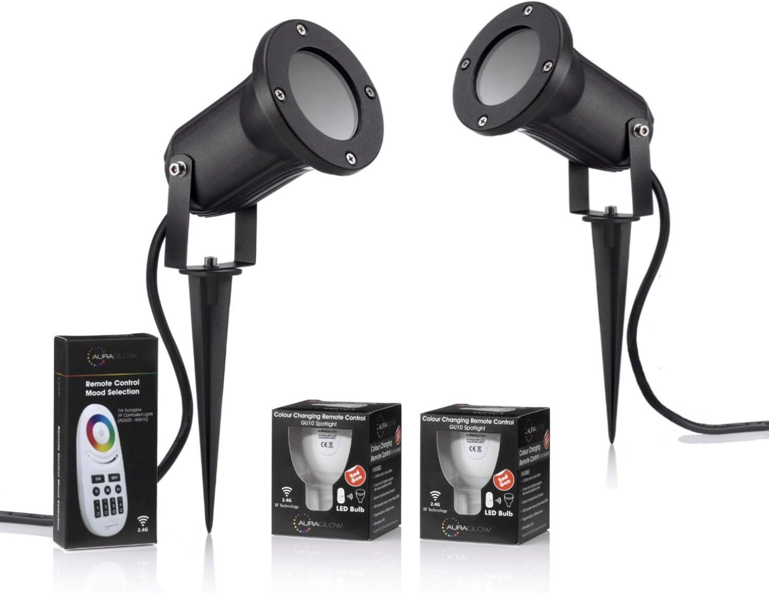 Auraglow Deep Recessed GU10 Holder Garden Spike Light Outdoor Uplighter ...