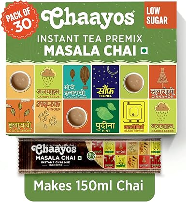 Chaayos Instant Tea Premix - Low Sugar - Masala Tea Flavour (15 Sachets ...