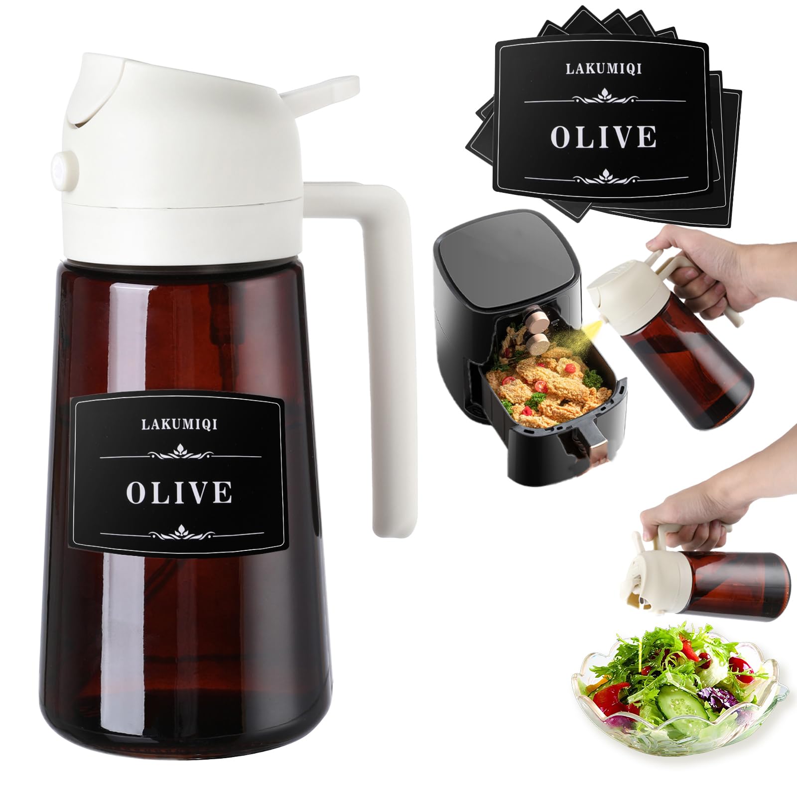 Kitchen Upgraded Made 2 in 1 Oil Dispenser Glass Oil Sprayer Cooking, 470ml g 16oz Evermore ...