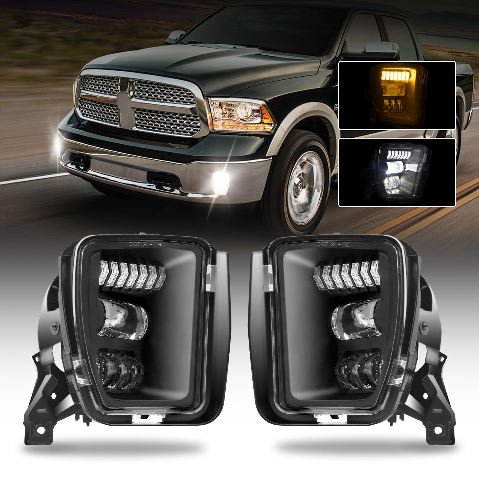 LED Fog Lights with Day Running Light Compatible For 2013-2018 Dodge ...