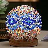HAIDOLIANG Turkish Table lamp (D:4.7" x H:5.2"),Mosaic Glass Lamps with Wooden Base, Baroque ...