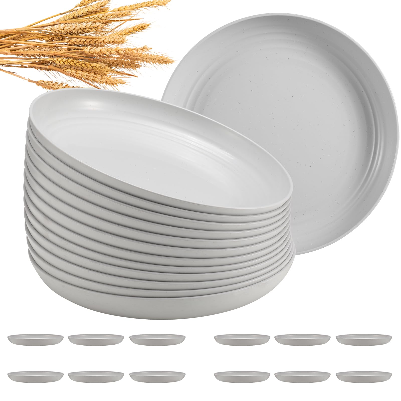 HEYCOME 12 Pcs Unbreakable Deep Dinner Plates Set, 10 inch Reusable ...