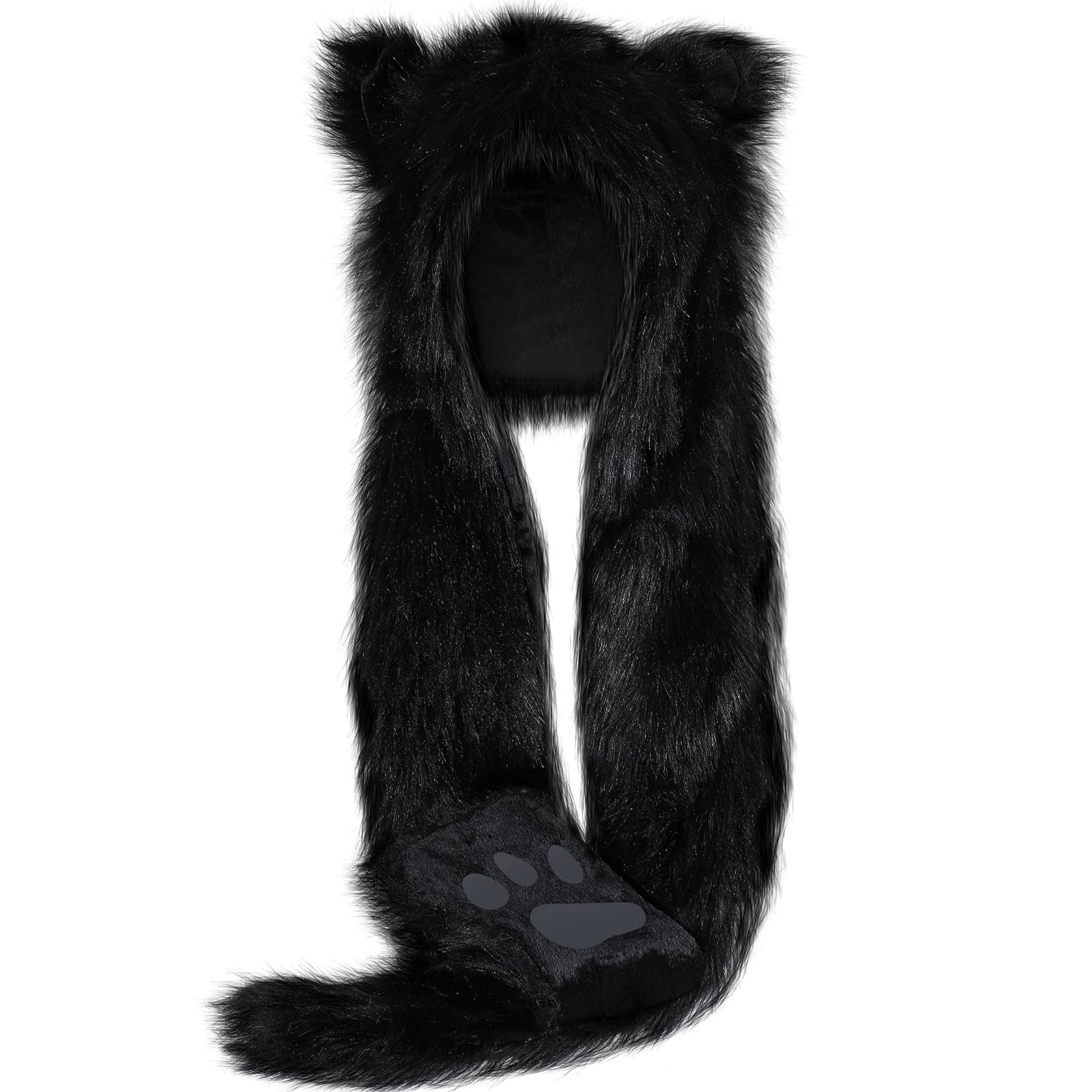 SATINIOR Wolf Faux Animal Hoods Hat Furry Hat Mittens Gloves Scarf Paws ...