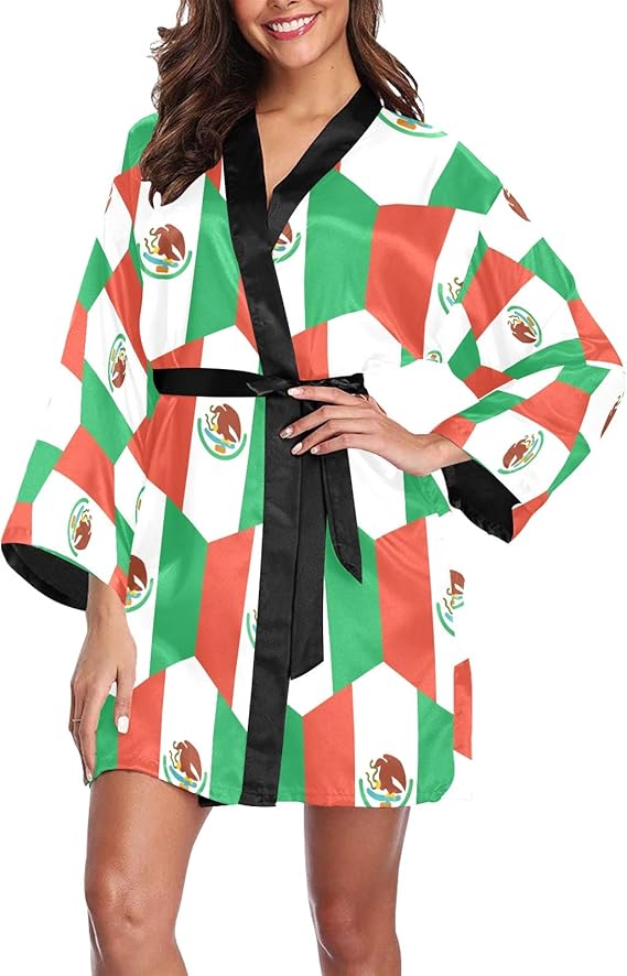 Mexico Flag Women's Long Sleeve Kimono Robe Bath Robe Sleepwear at ...