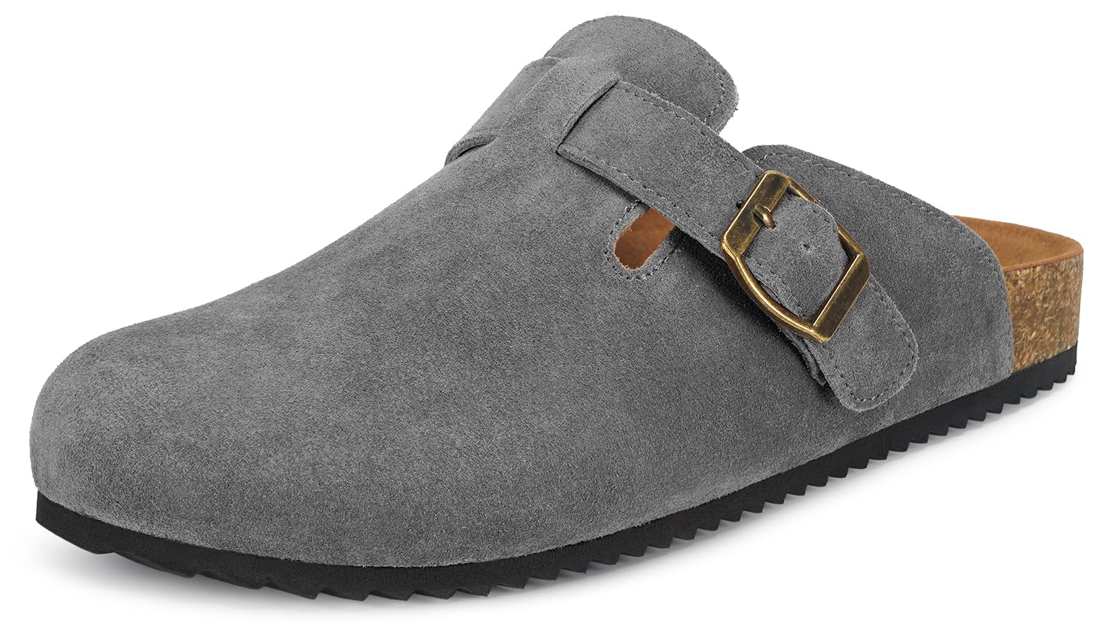 Intini Suede Clogs for Mens Womens Leather Clogs Adjustable Buckle Cork ...