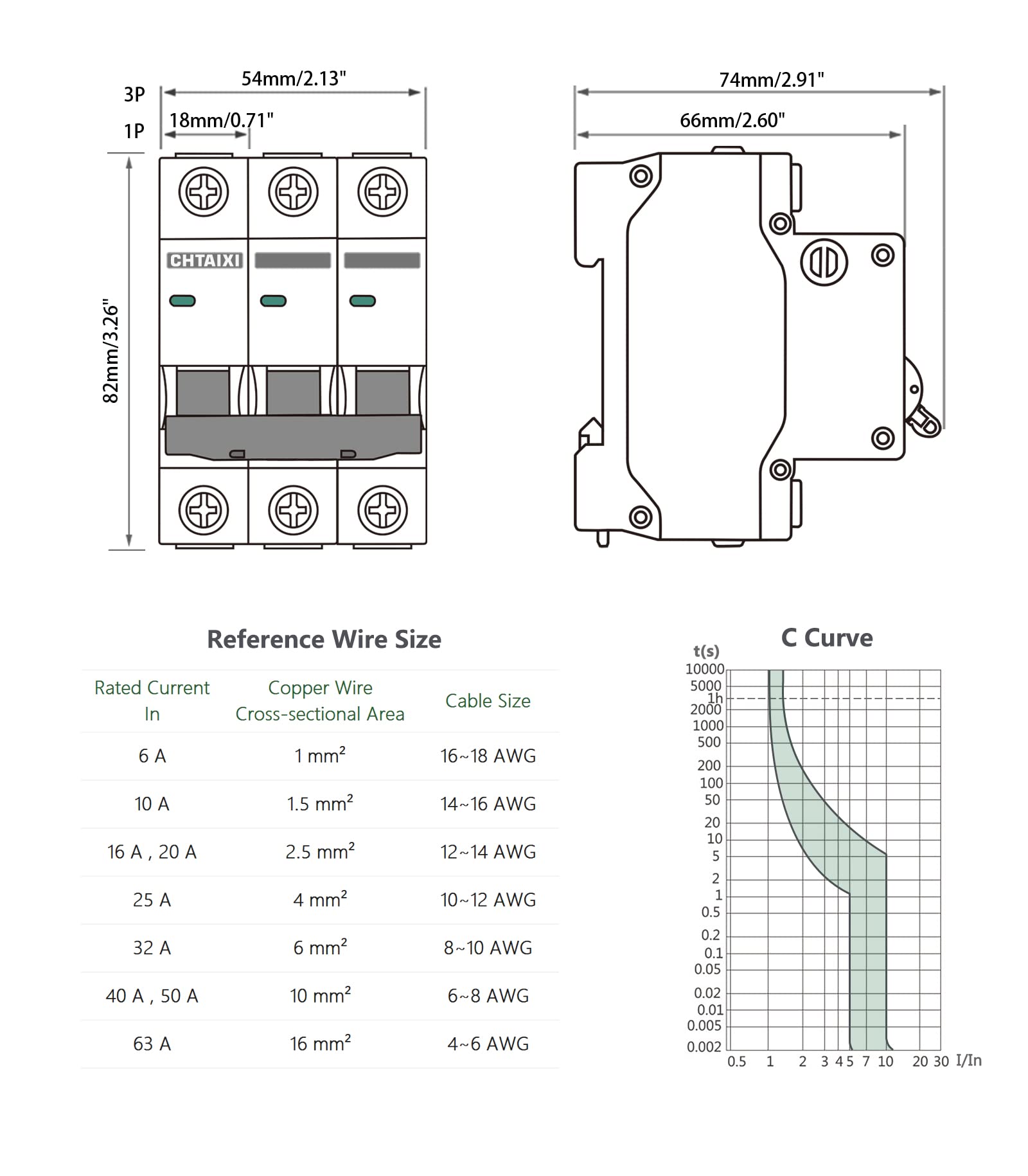 Chtaixi AC Miniature Circuit Breaker, 6 Amp 480V 3 Pole DIN Rail Mount Circuit Breaker, Thermal ...
