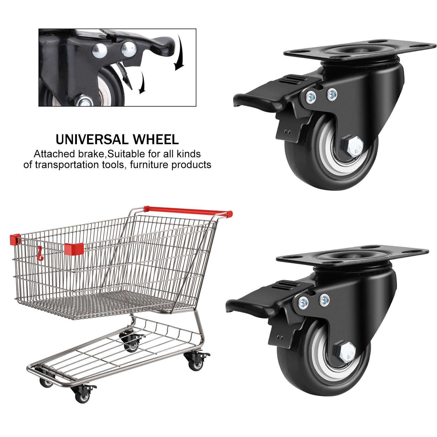 4 Pack 2″ Swivel Caster Wheels with Safety Dual Locking & Heavy Duty ...